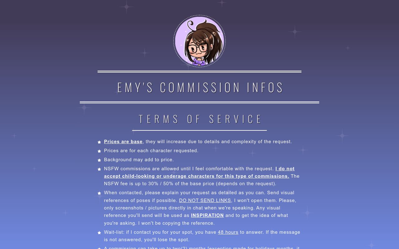 Emy's commission infos